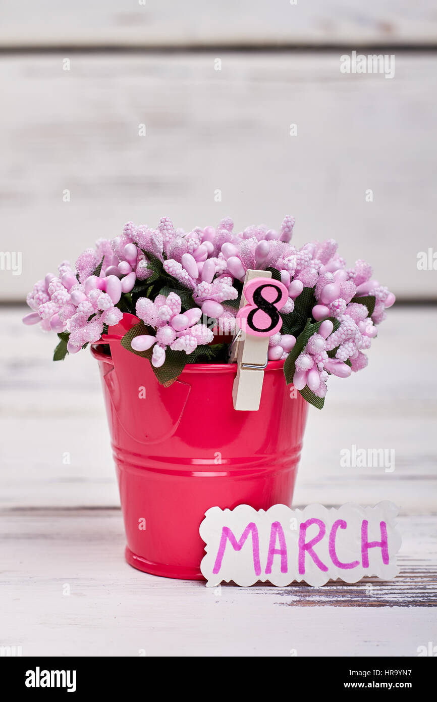 Flowers, clothes pin and bucket. Congratulation for all women Stock ...