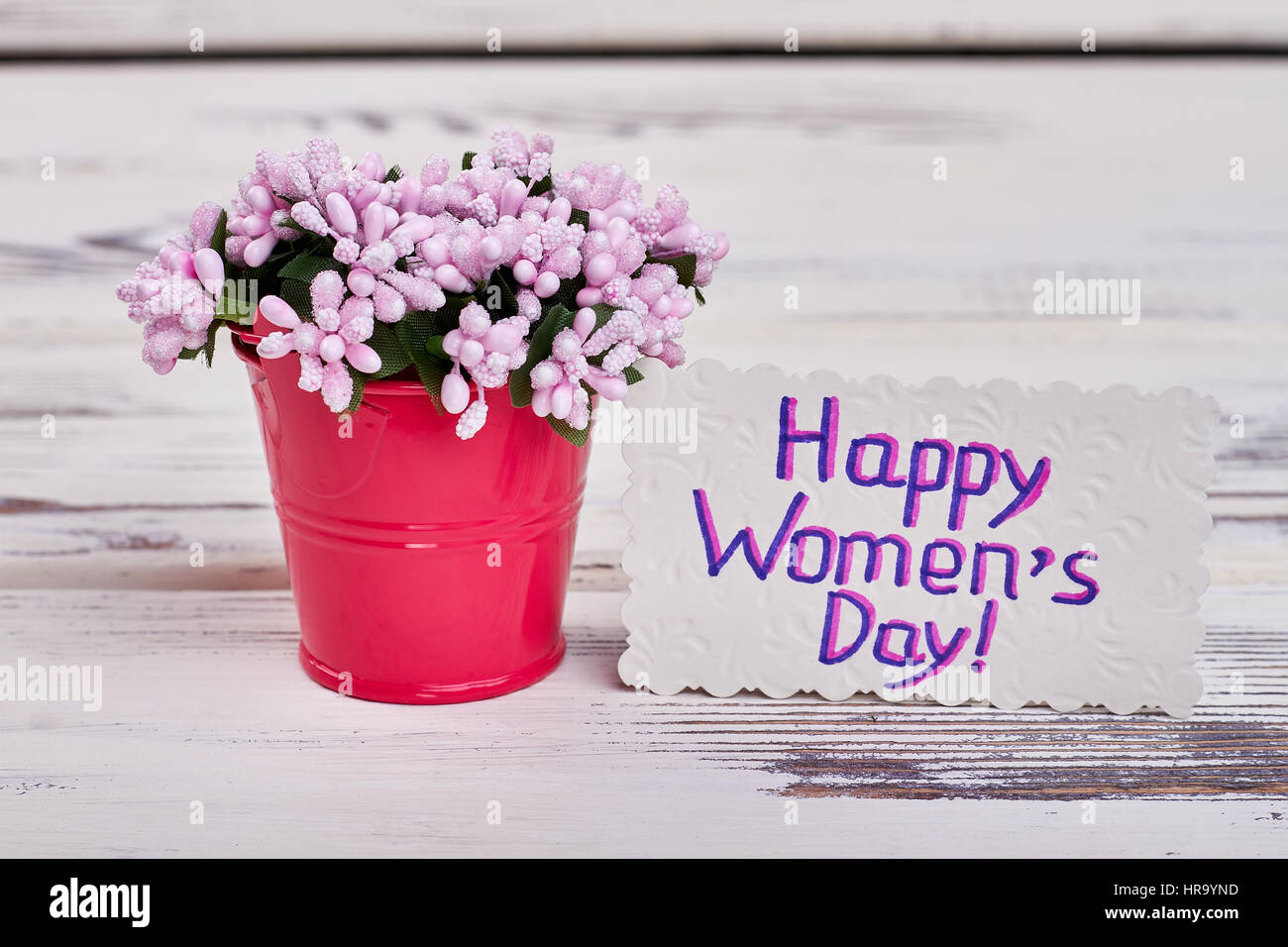 Card, bucket and flowers Stock Photo - Alamy