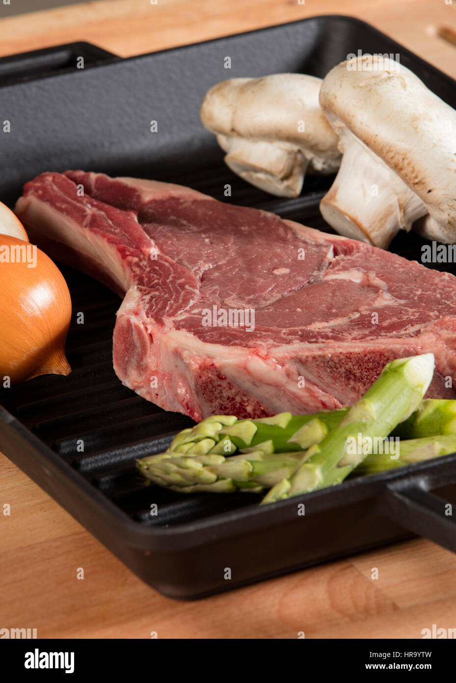 grilled black angus steak on grill iron pan Stock Photo - Alamy