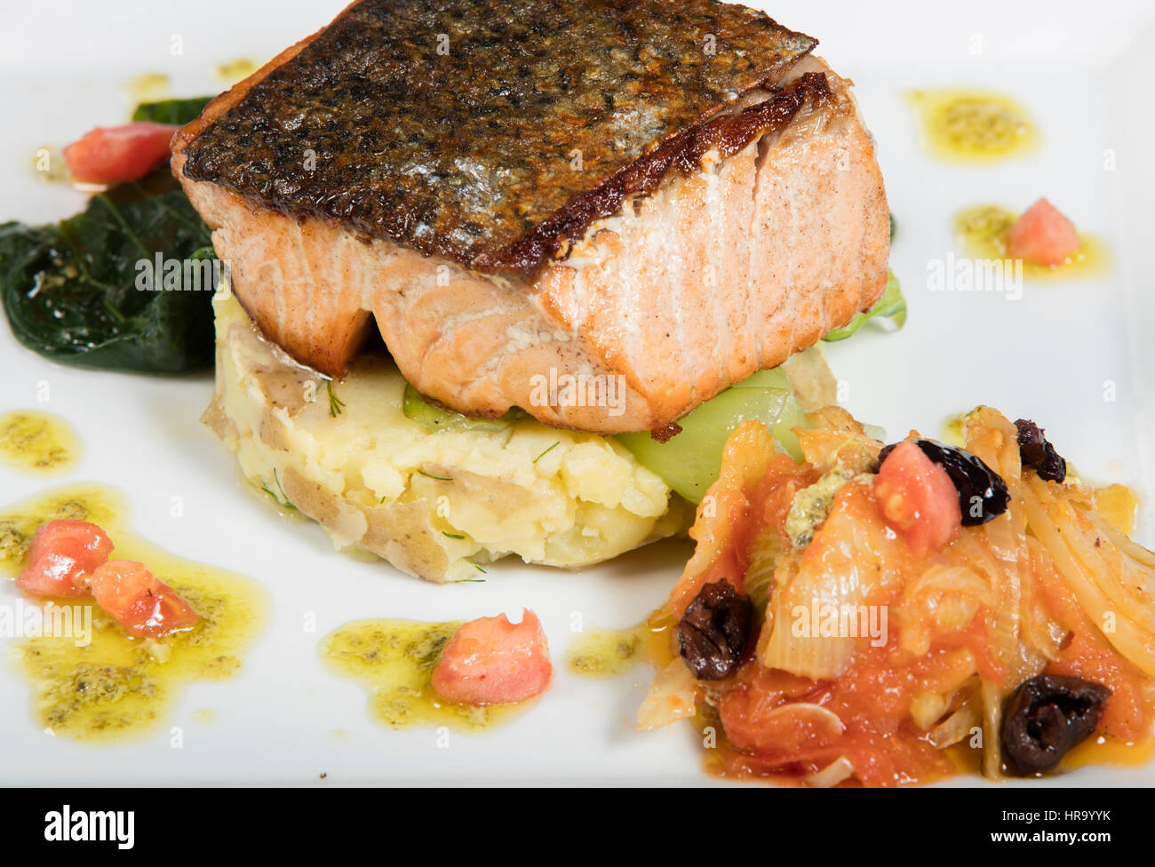 grilled fresh samon fillet with vegetables Stock Photo - Alamy