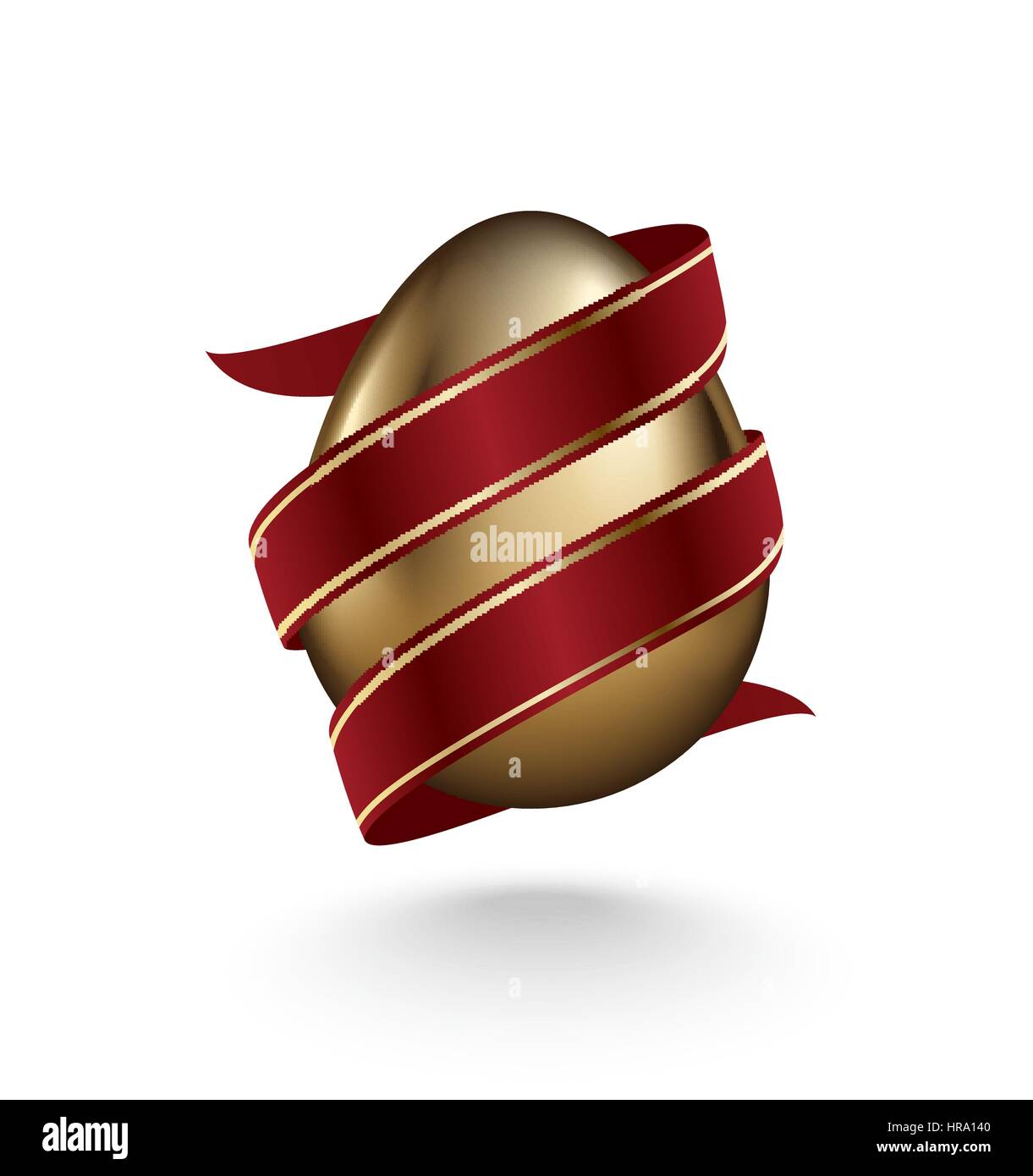 Glossy golden egg diagonal wrapped red ribbon isolated on white ...