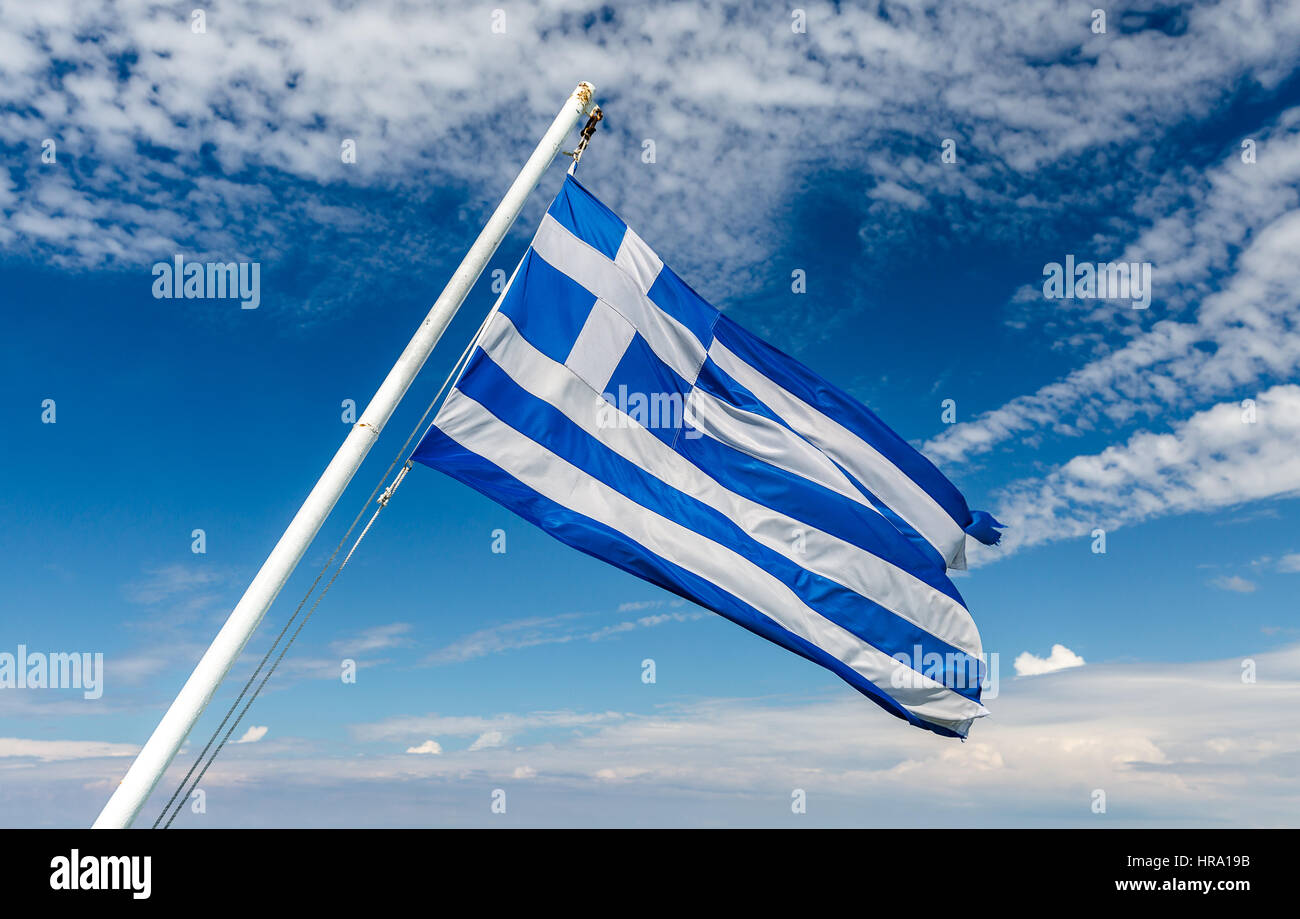 National flag of Greece on flagpole Stock Photo - Alamy