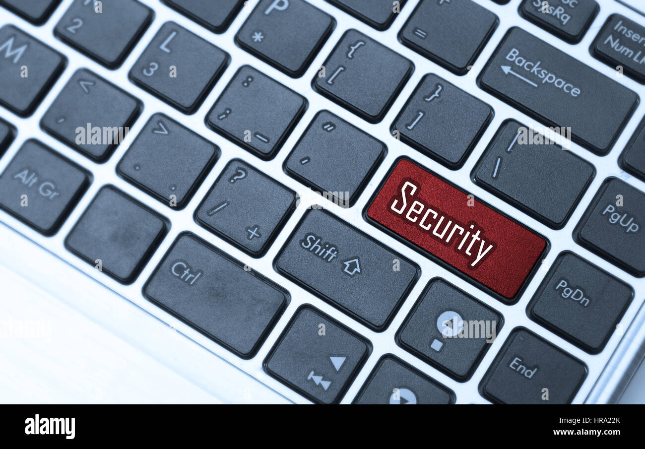 Keyboard with red key button - Security Stock Photo - Alamy