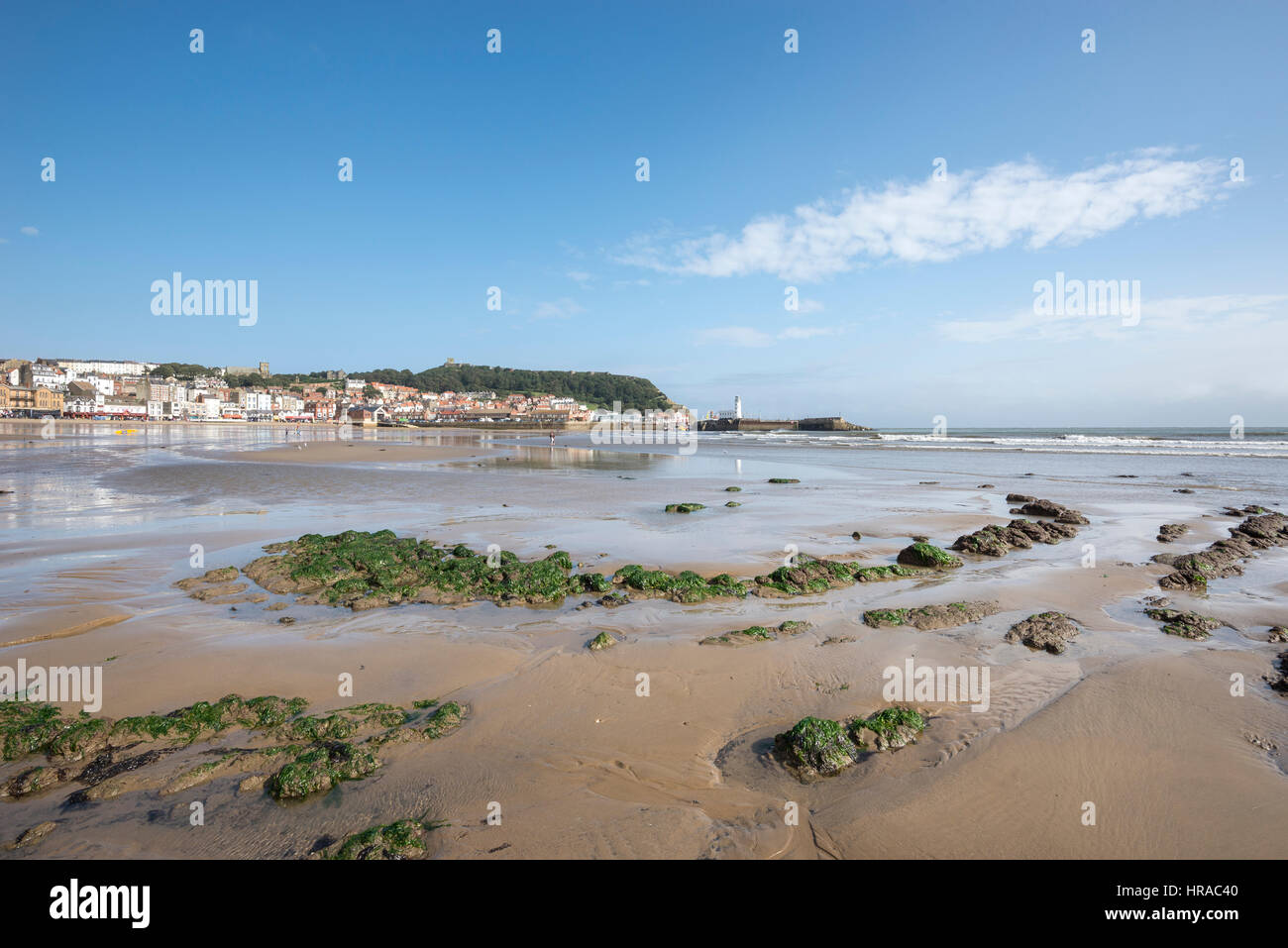 A beautiful sunny day on the beach at Scarborough a popular seaside ...