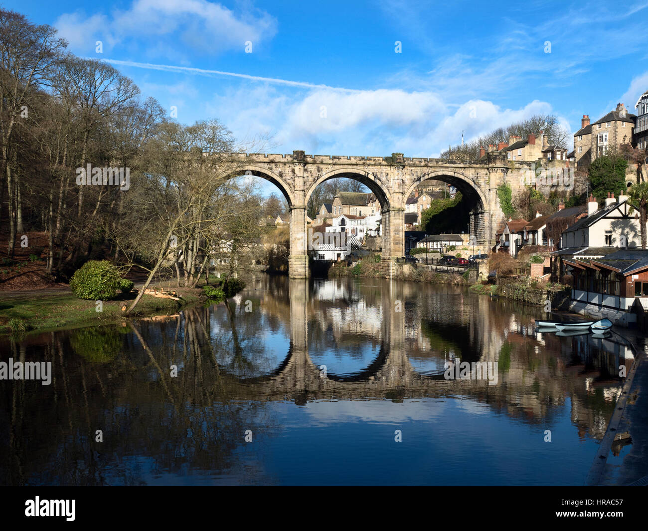 Stone Railway Viaduct Built 1851 Reflected in the River Nidd in Early ...