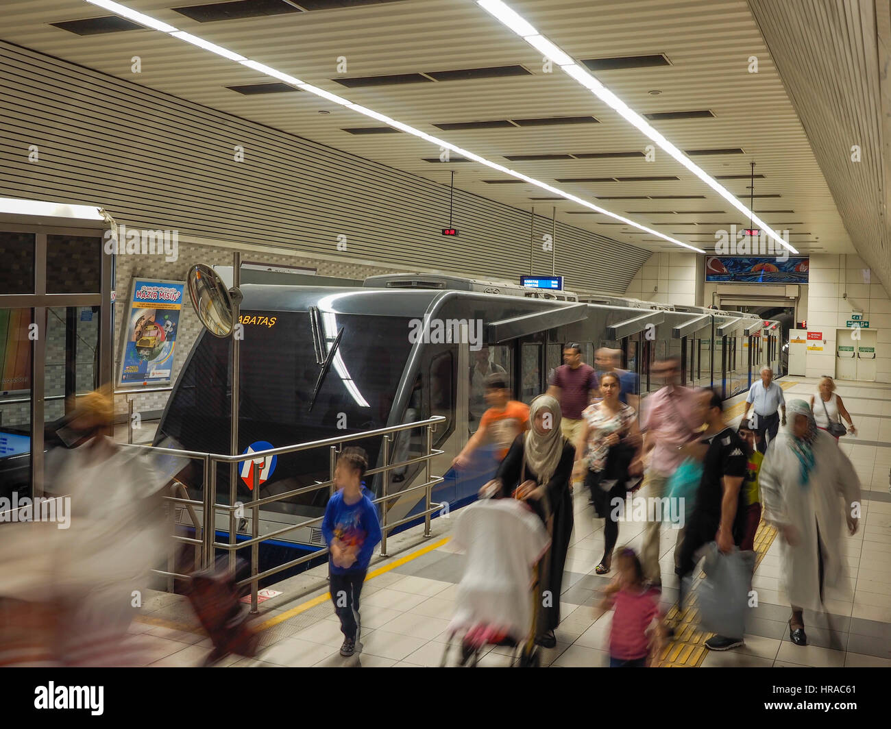PASSENGERS GET OFF THE KABATAS TO TAKSIM FUNICULAR TRAIN ISTANBUL ...