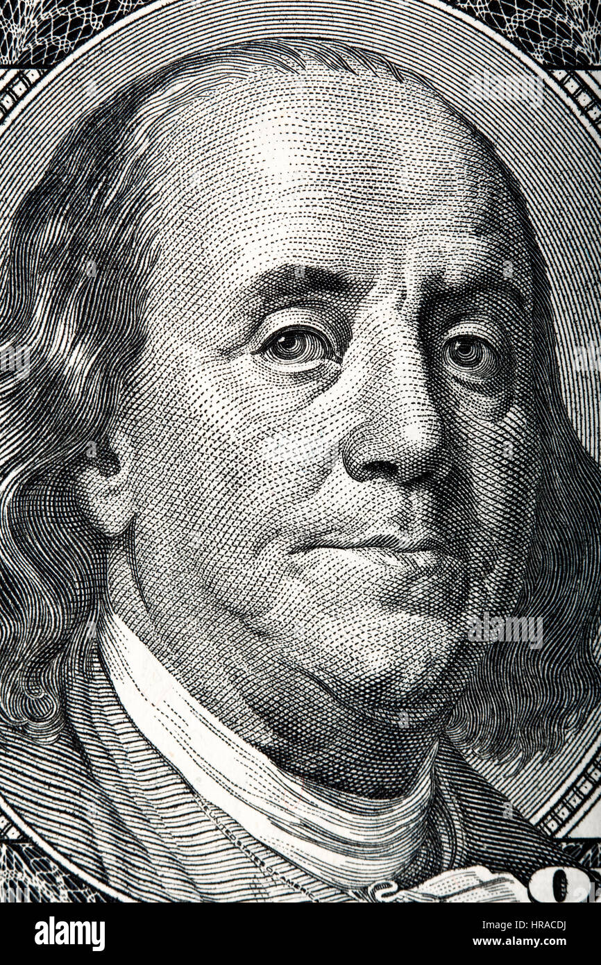 Portrait of Benjamin Franklin on the hundred dollar bill Stock Photo ...