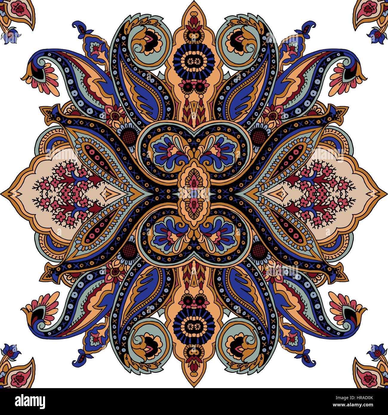 Circular Abstract Geometric Seamless Paisley Mandala Pattern