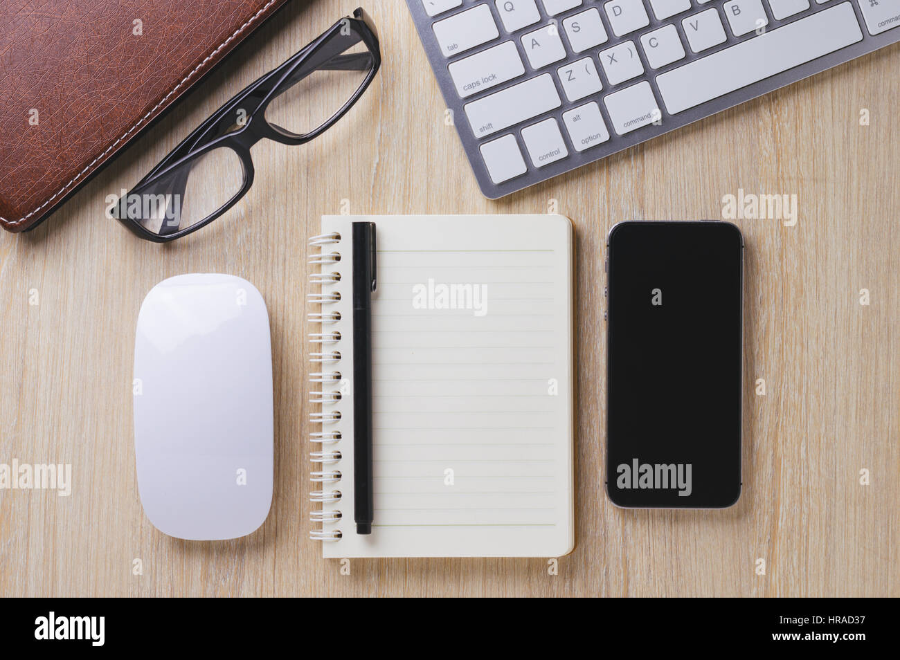 Office desk wood with computer, note book,phone concept in wood ...