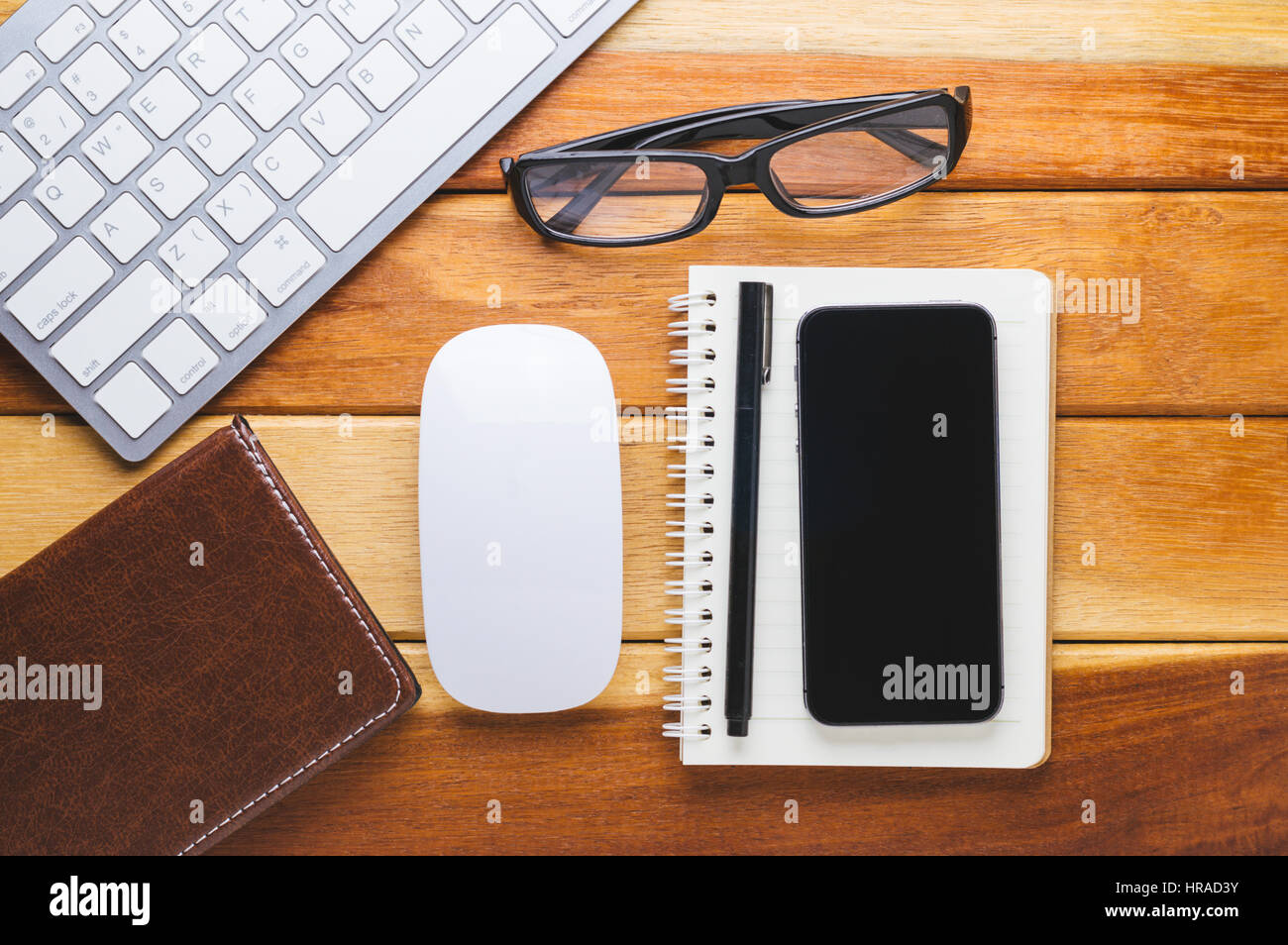 Office desk wood with computer, note book,phone concept in wood ...