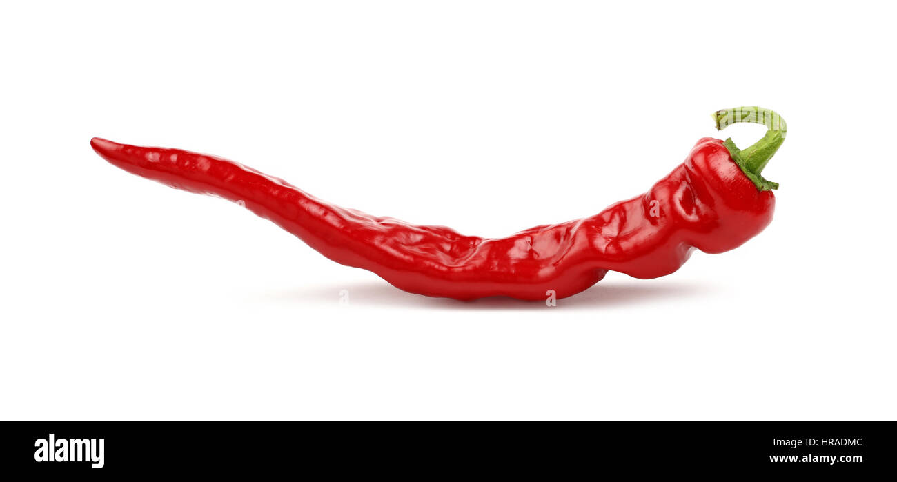One whole fresh red hot chili pepper isolated on white background ...