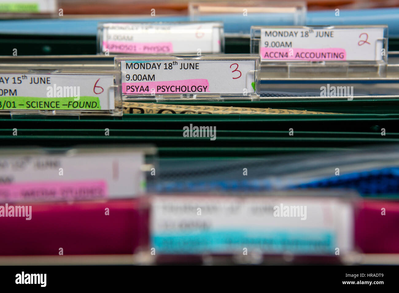 A filing cabinet full of exam papers ready for school tests Stock Photo ...