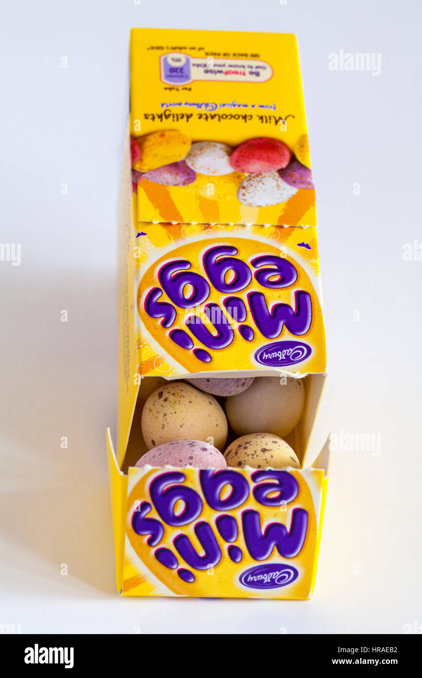 Carton of Cadbury mini eggs undone to show contents ready for Easter ...