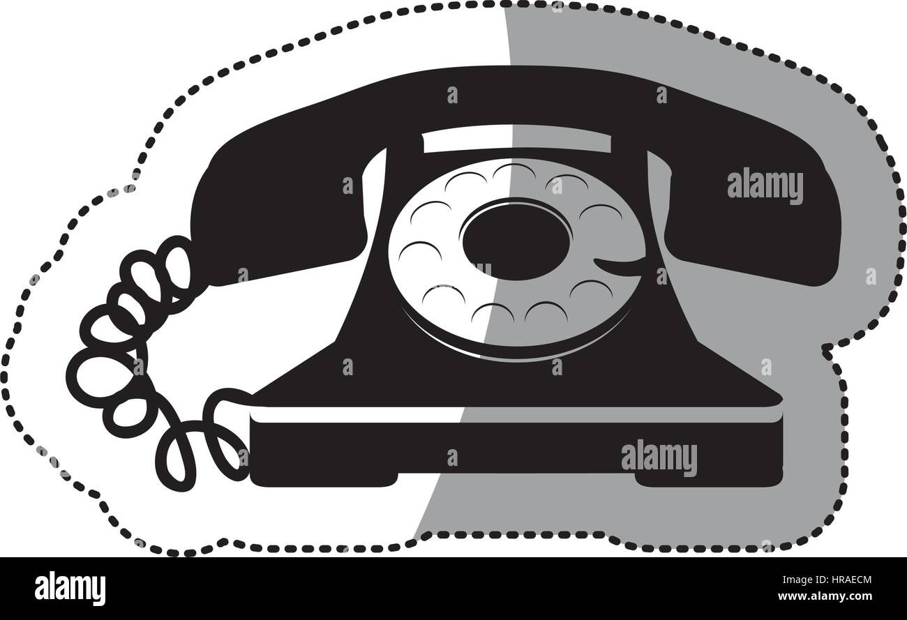 sticker black silhouette old phone design with cord Stock Vector Image ...