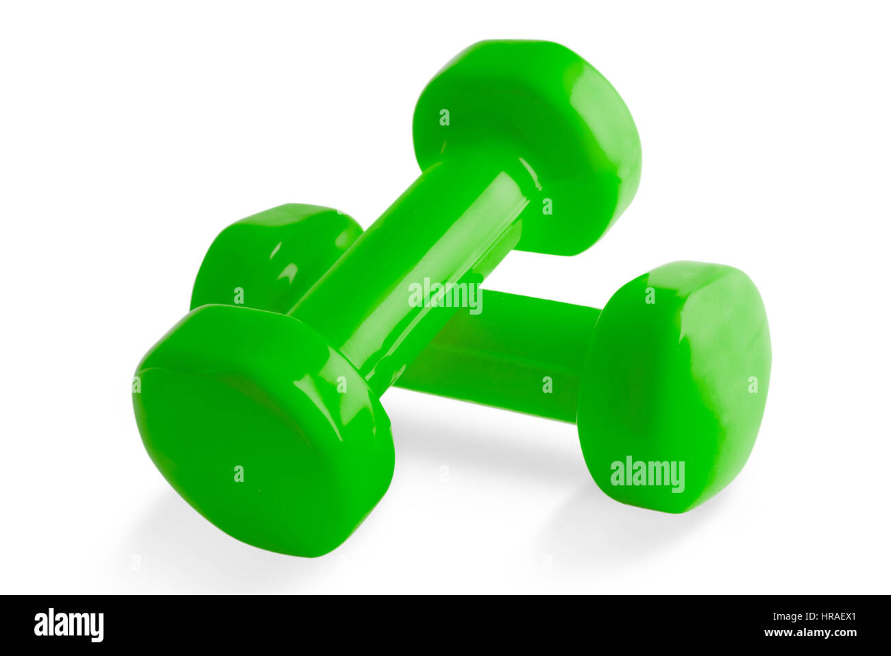 Two of green dumbbells, Isolated on white background Stock Photo - Alamy