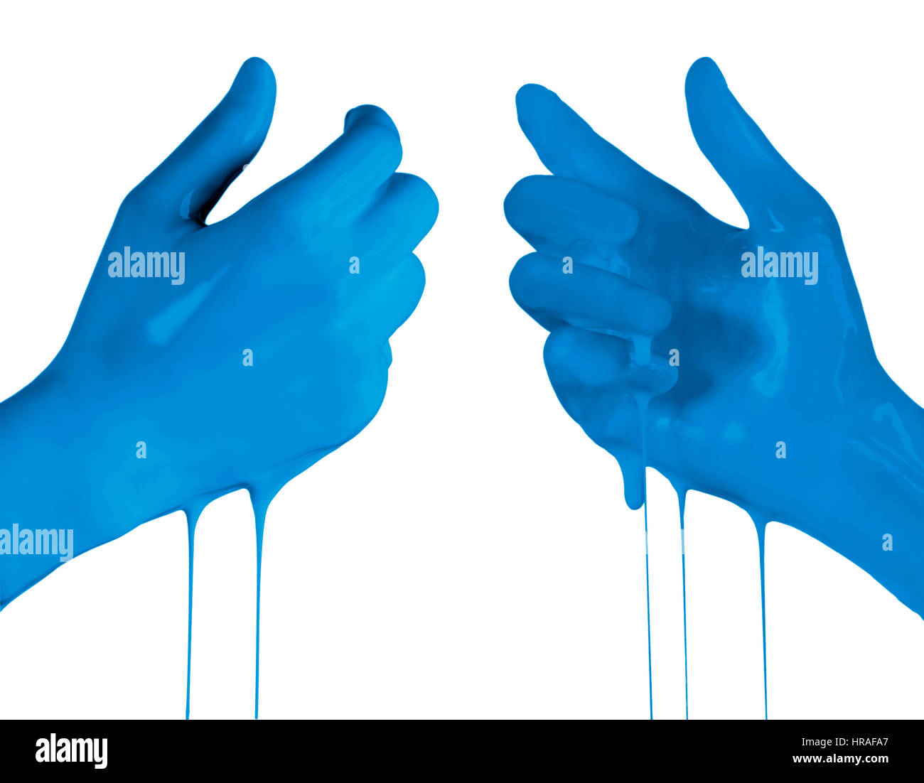 Woman's hands in blue color holding something empty front and back side ...