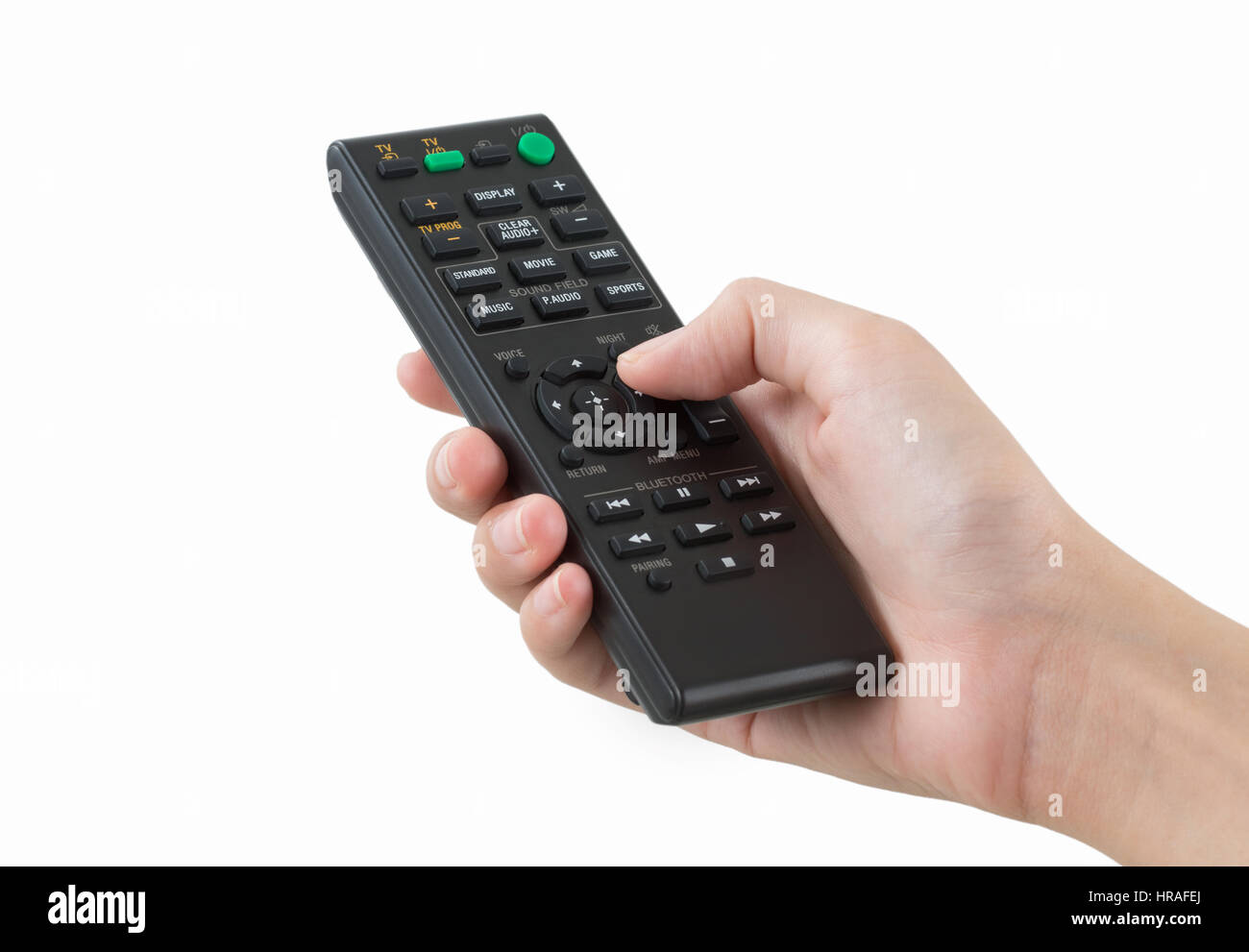 woman hand holding remote control, isolated on white background Stock ...