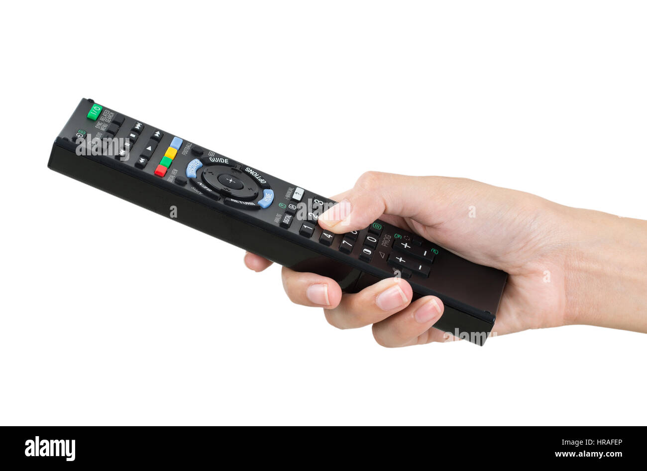 woman hand holding remote control, isolated on white background Stock ...