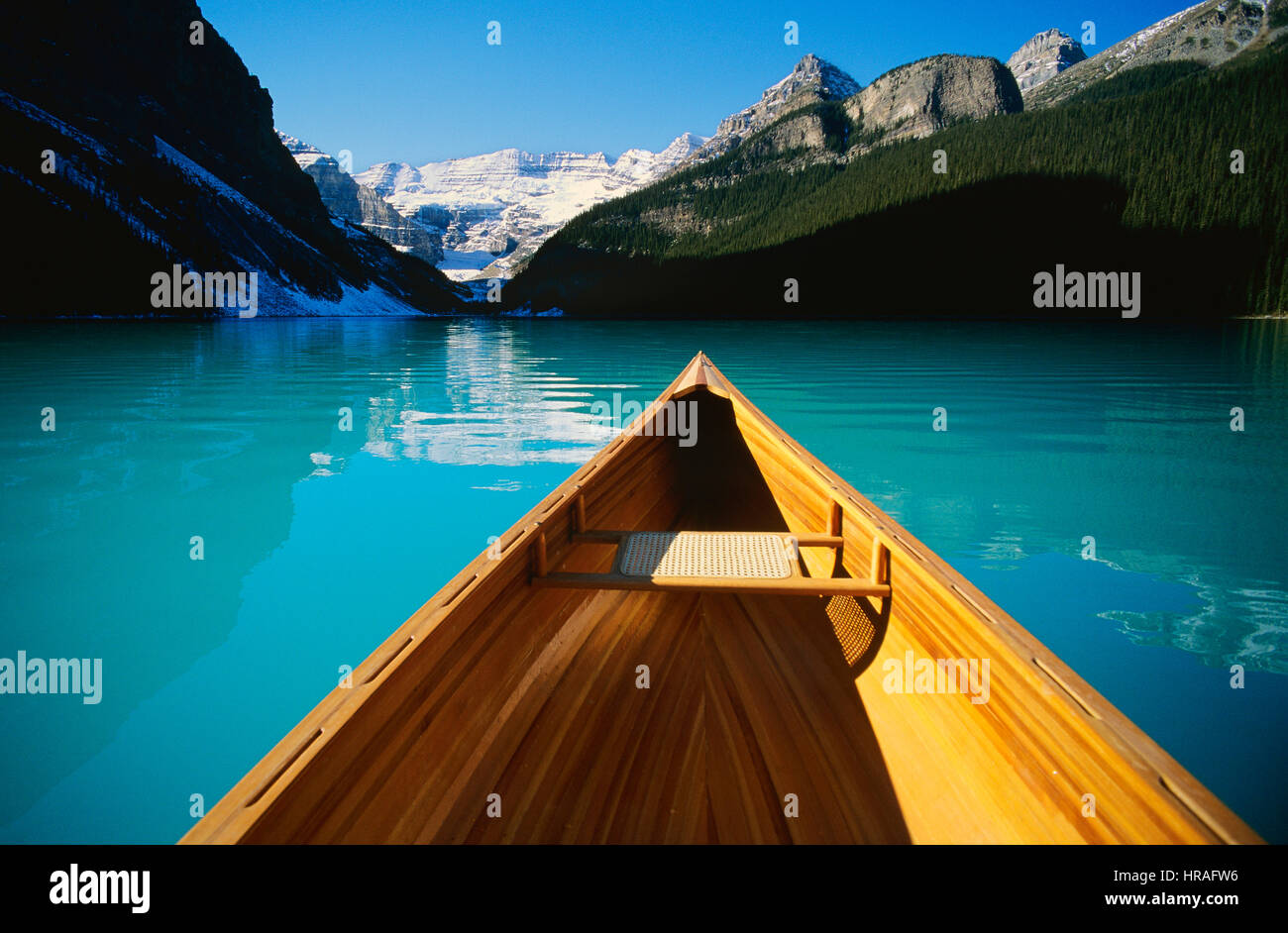 Canoe on Lake Louise, Banff National Park, Alberta, Canada Stock Photo ...