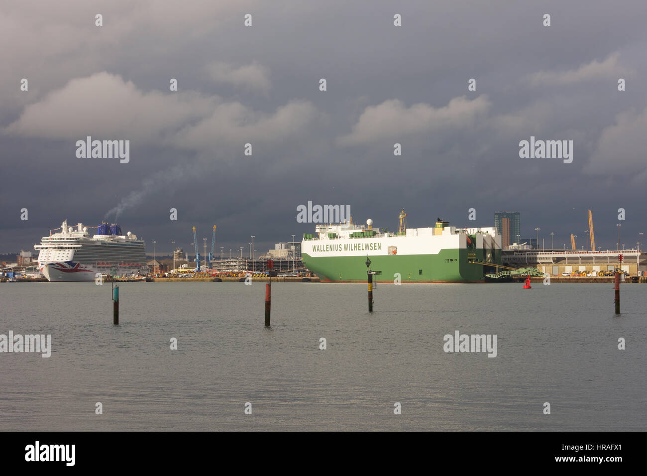Cruise Liner Brittania and Cargo vessel Tosca with storm clouds in ...