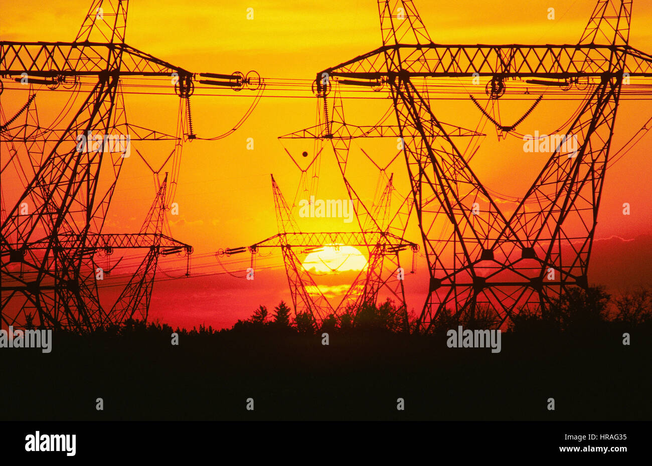 Power transmission lines at Sunset Stock Photo - Alamy