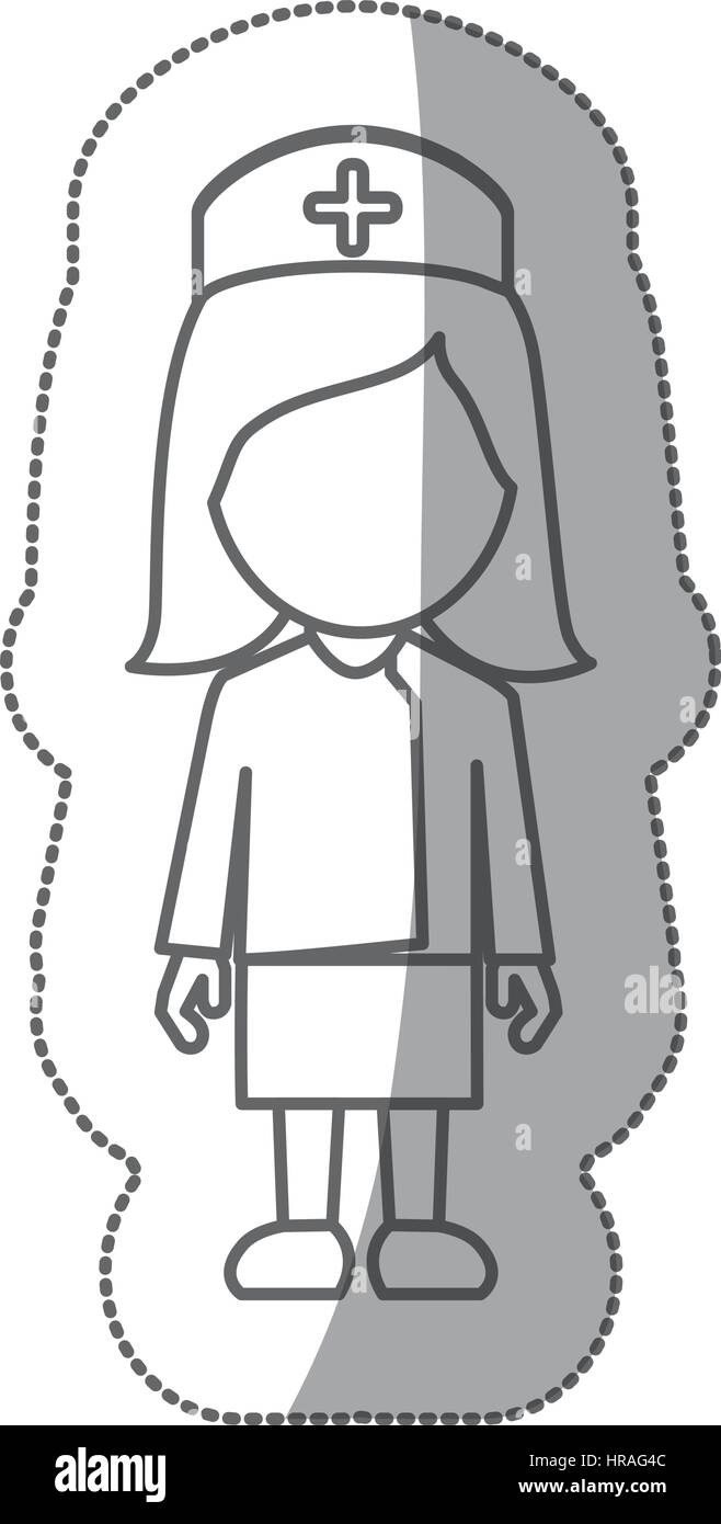 grayscale contour sticker with faceless female nurse Stock Vector Image ...
