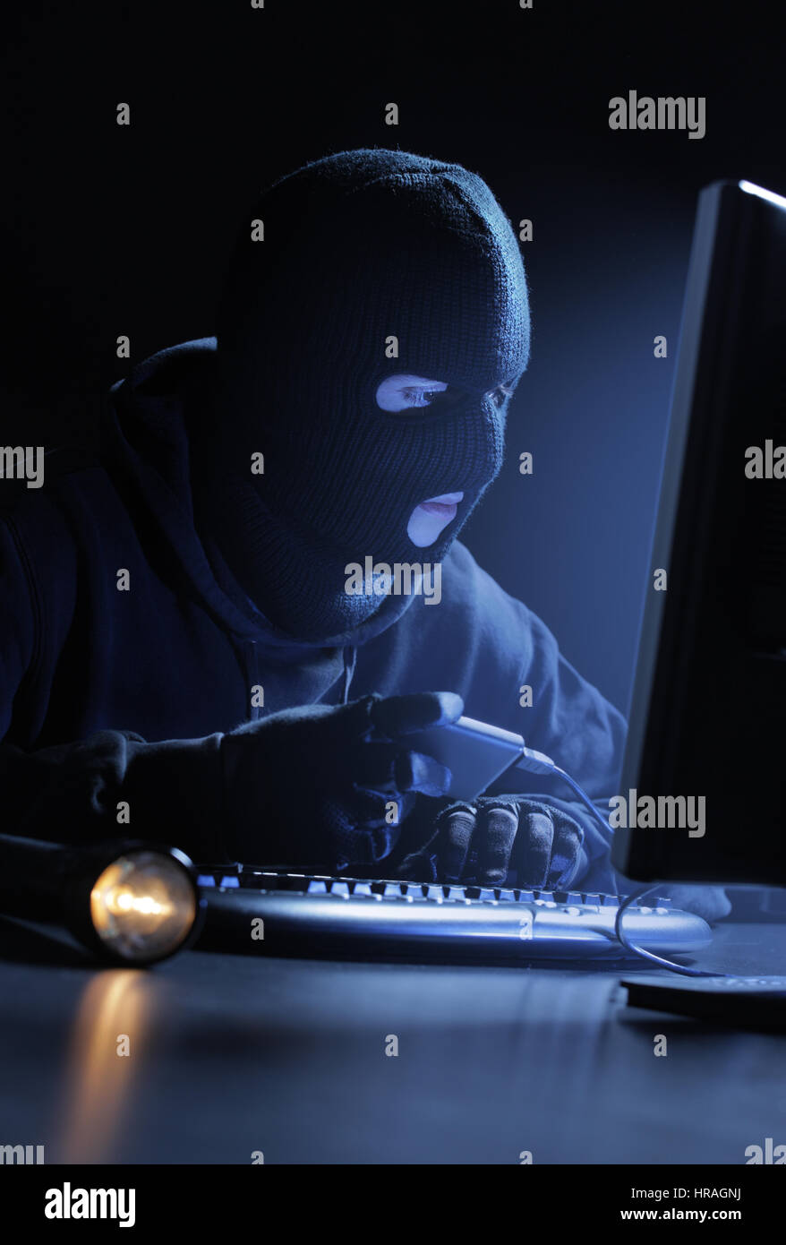 Computer hacker - Male thief stealing data from computer Stock Photo ...