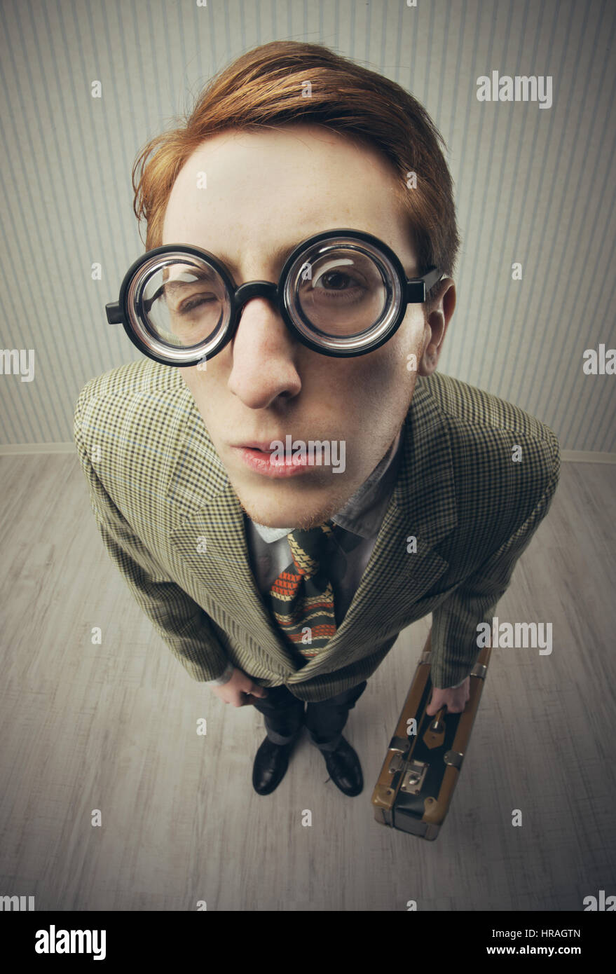 Nerdy old style salesman portrait Stock Photo - Alamy