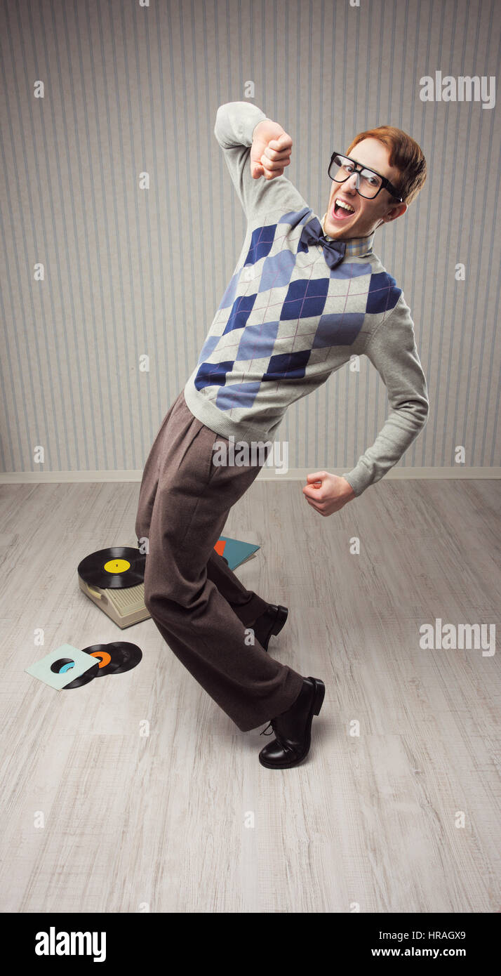 Nerd student enjoys dancing alone Stock Photo - Alamy