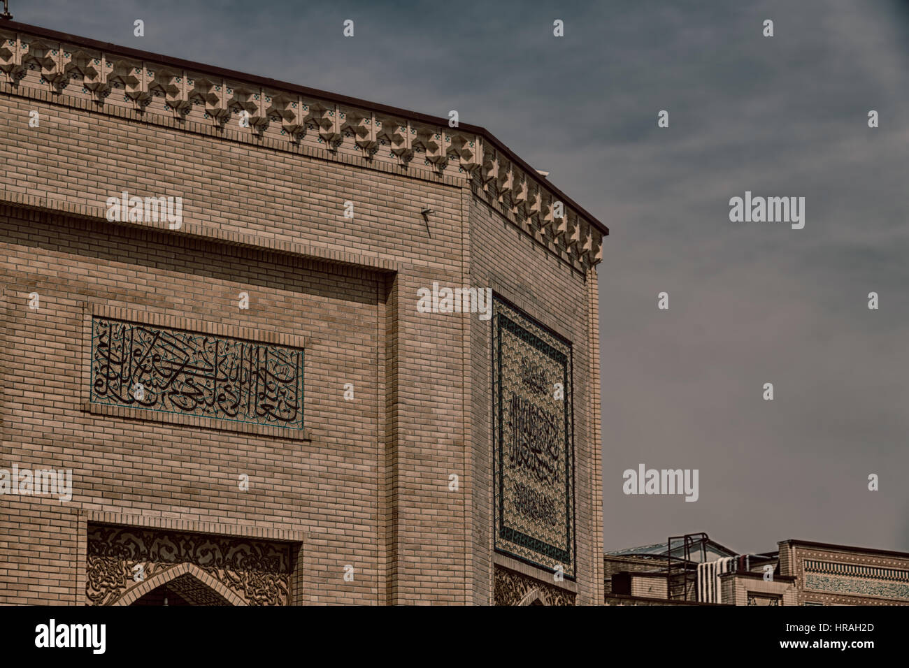 in iran the old mosque and traditional wall tile incision near minaret ...