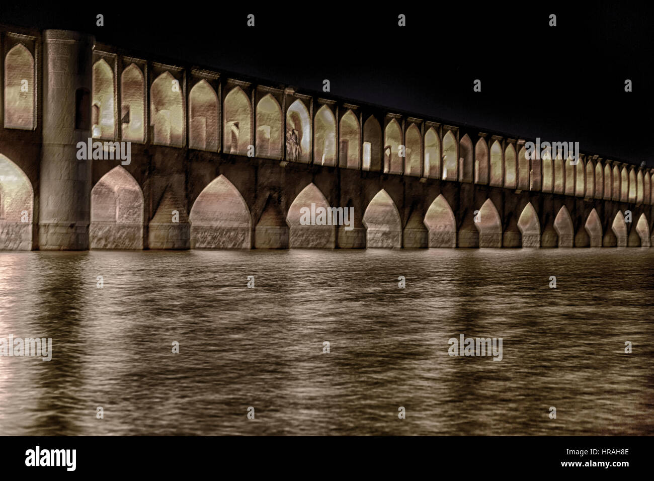 in iran the old bridge of isfahan for light and night Stock Photo - Alamy