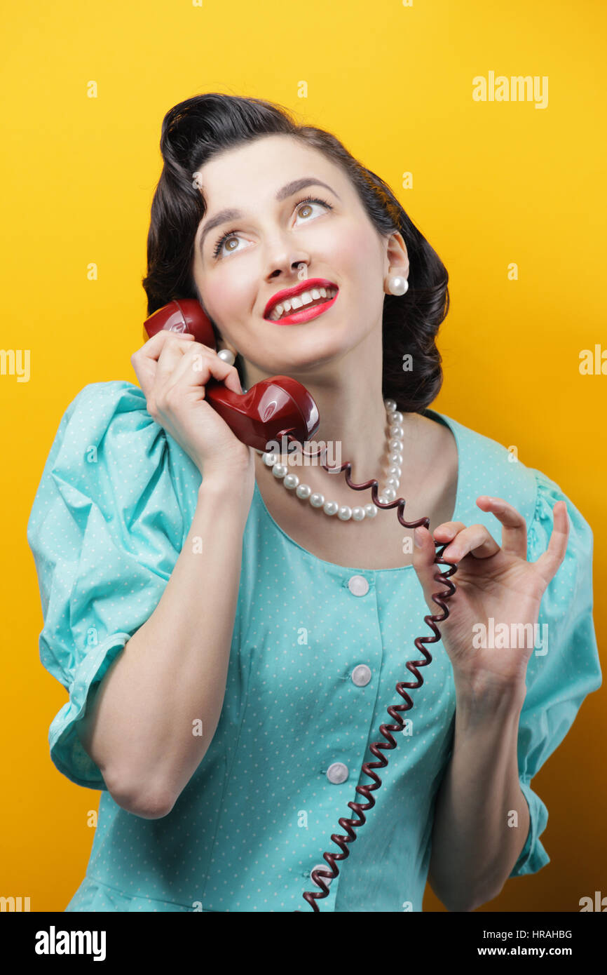 Vintage Woman Talking on the Phone Stock Photo - Alamy