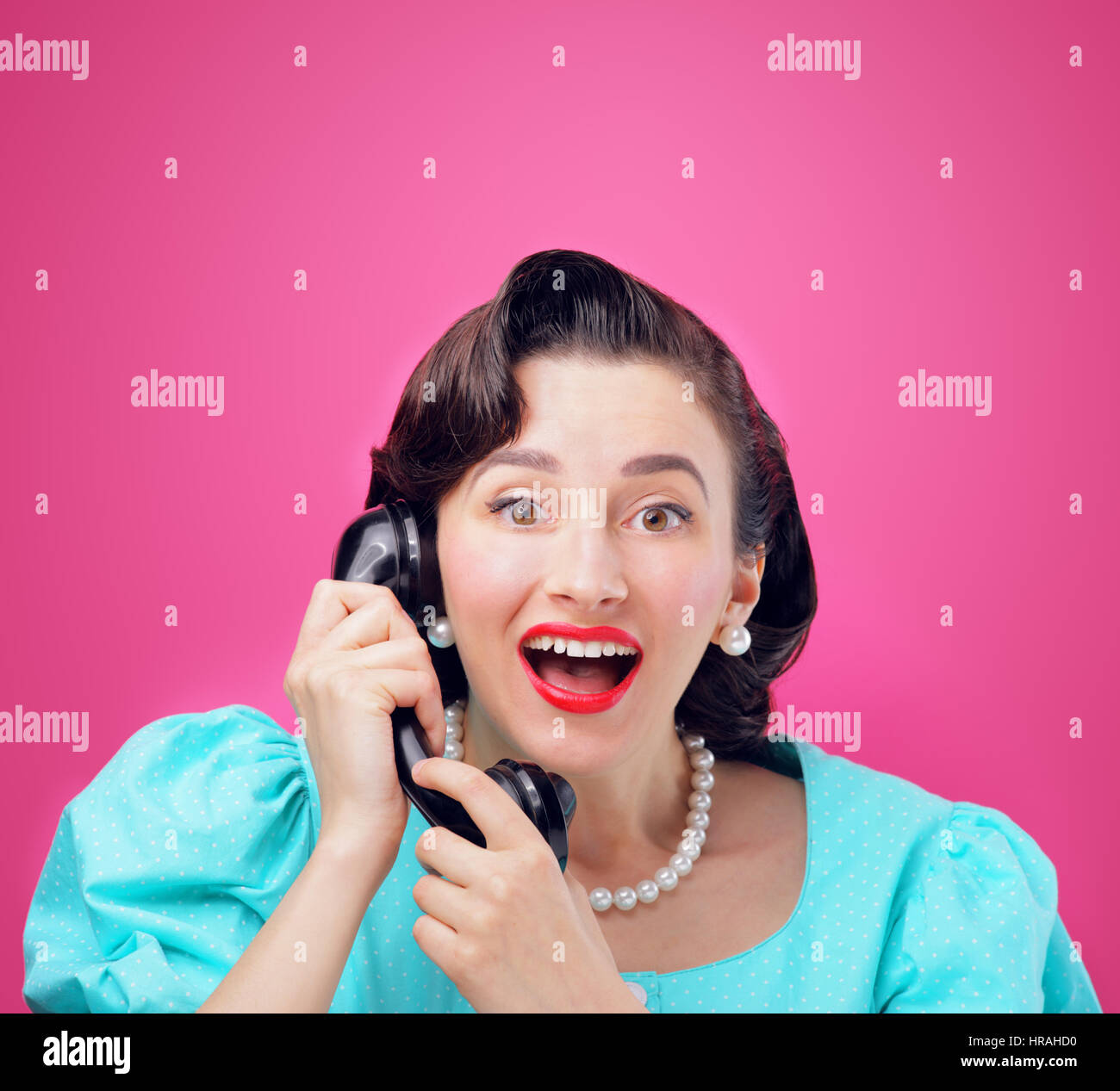 Smiling Vintage Woman Talking on the Phone Stock Photo - Alamy