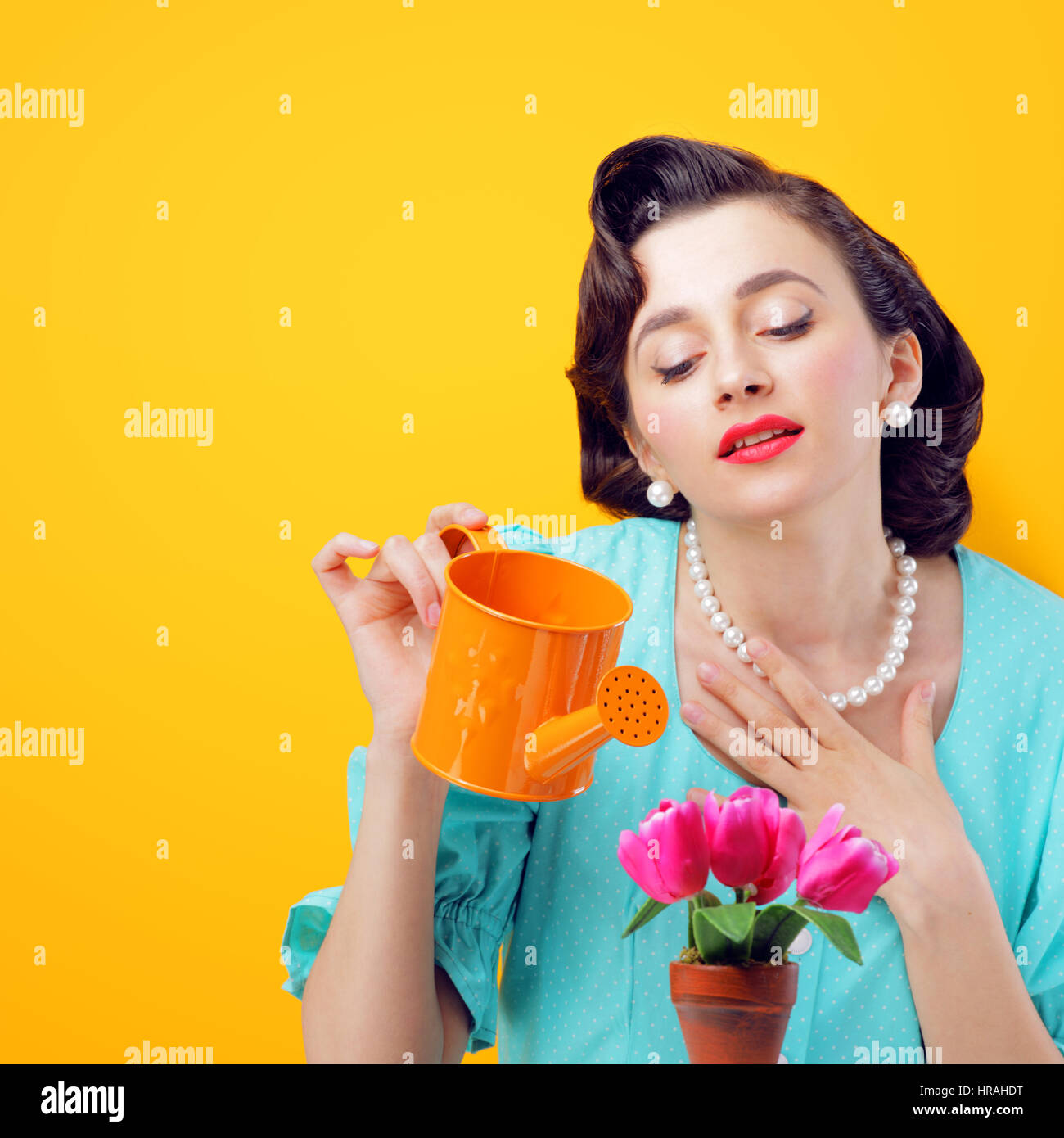 Pretty woman with flowers hi-res stock photography and images - Alamy
