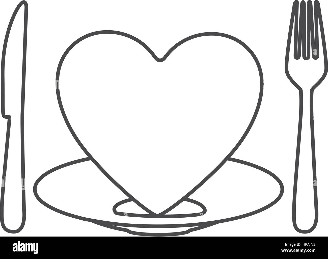 contour of healthy heart food with dish and knife and fork Stock Vector ...