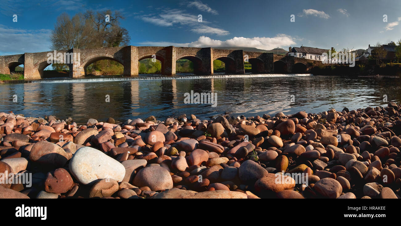 A view of Crickhowell with the historic bridge on the Usk in the ...