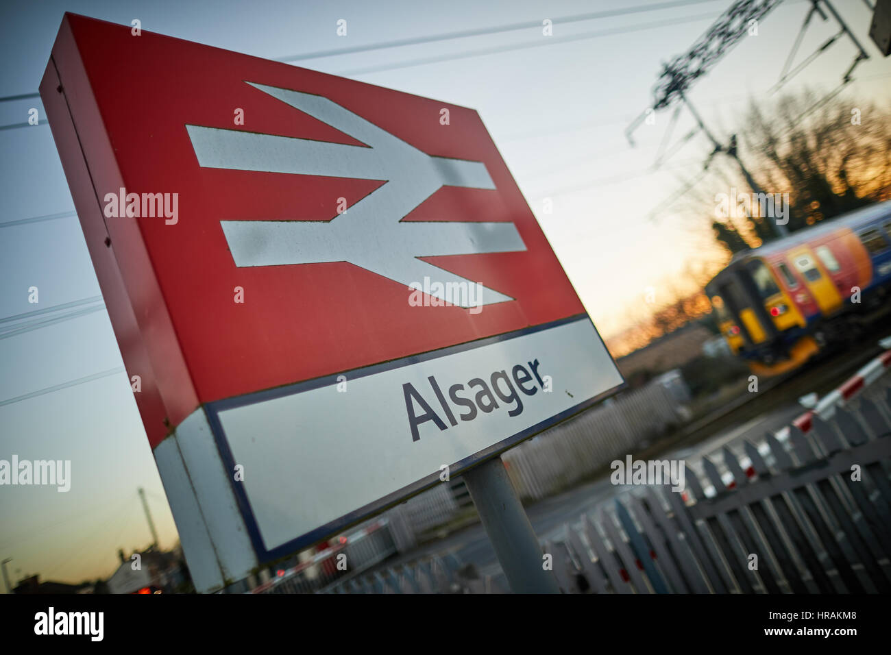 Alsager railway station BR sign Double Arrow logo in East Cheshire ...