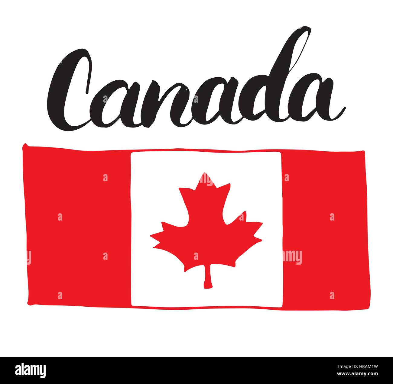 Canada Hand drawn flag, with Maple leaf and calligraphy lettering ...
