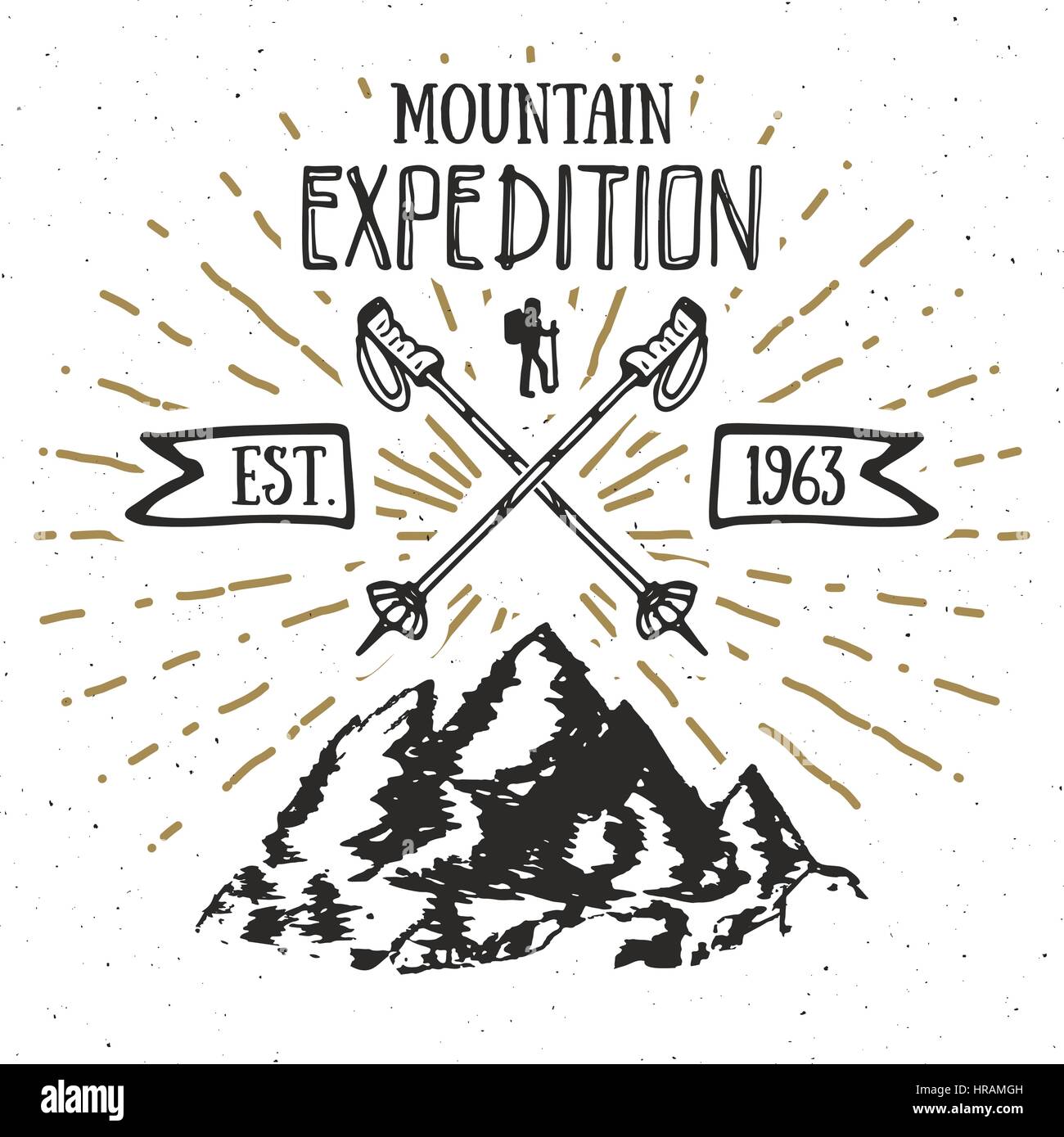 Mountain expedition vintage label retro badge. Hand drawn textured ...