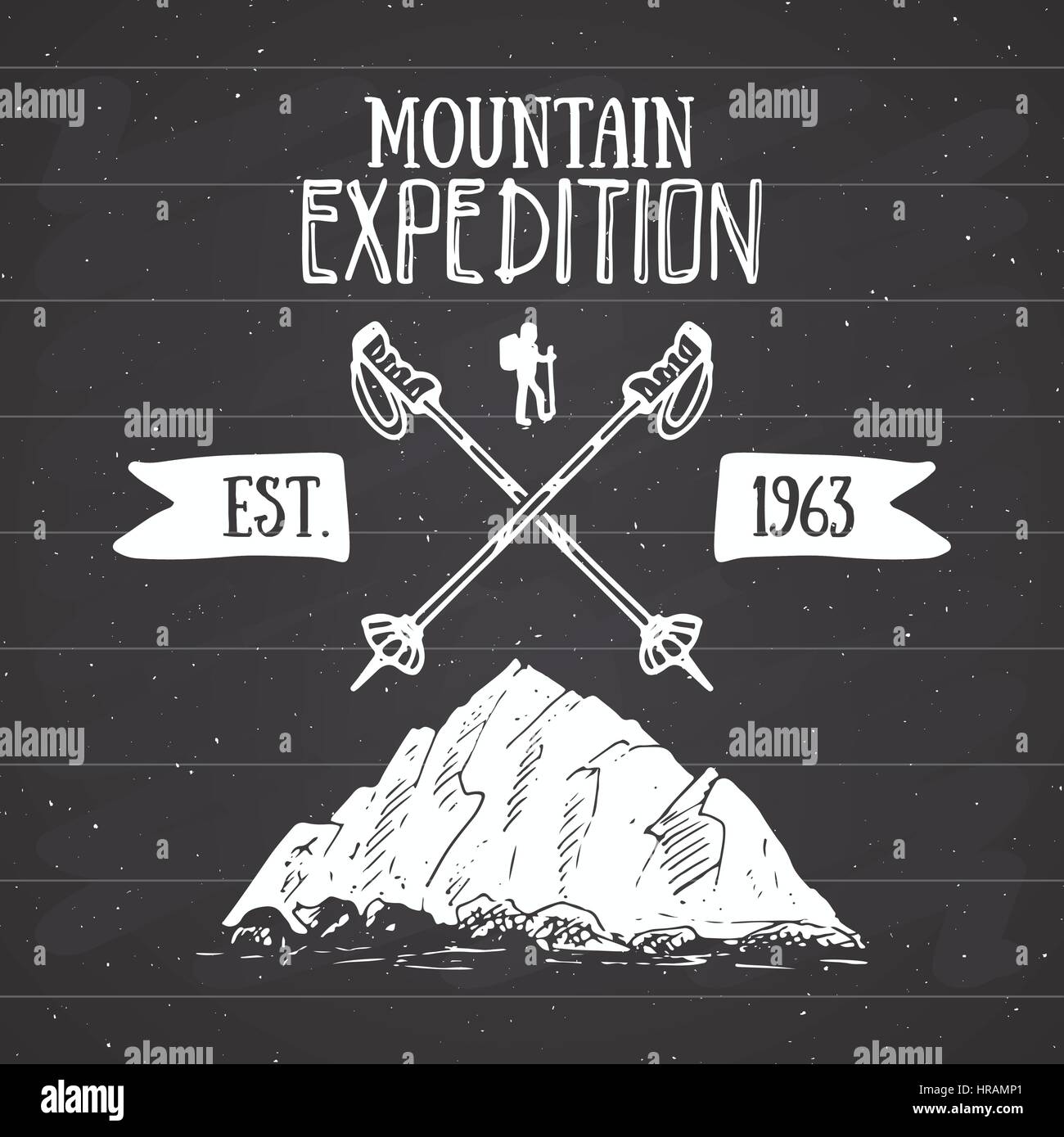 Mountain expedition vintage label retro badge. Hand drawn textured ...