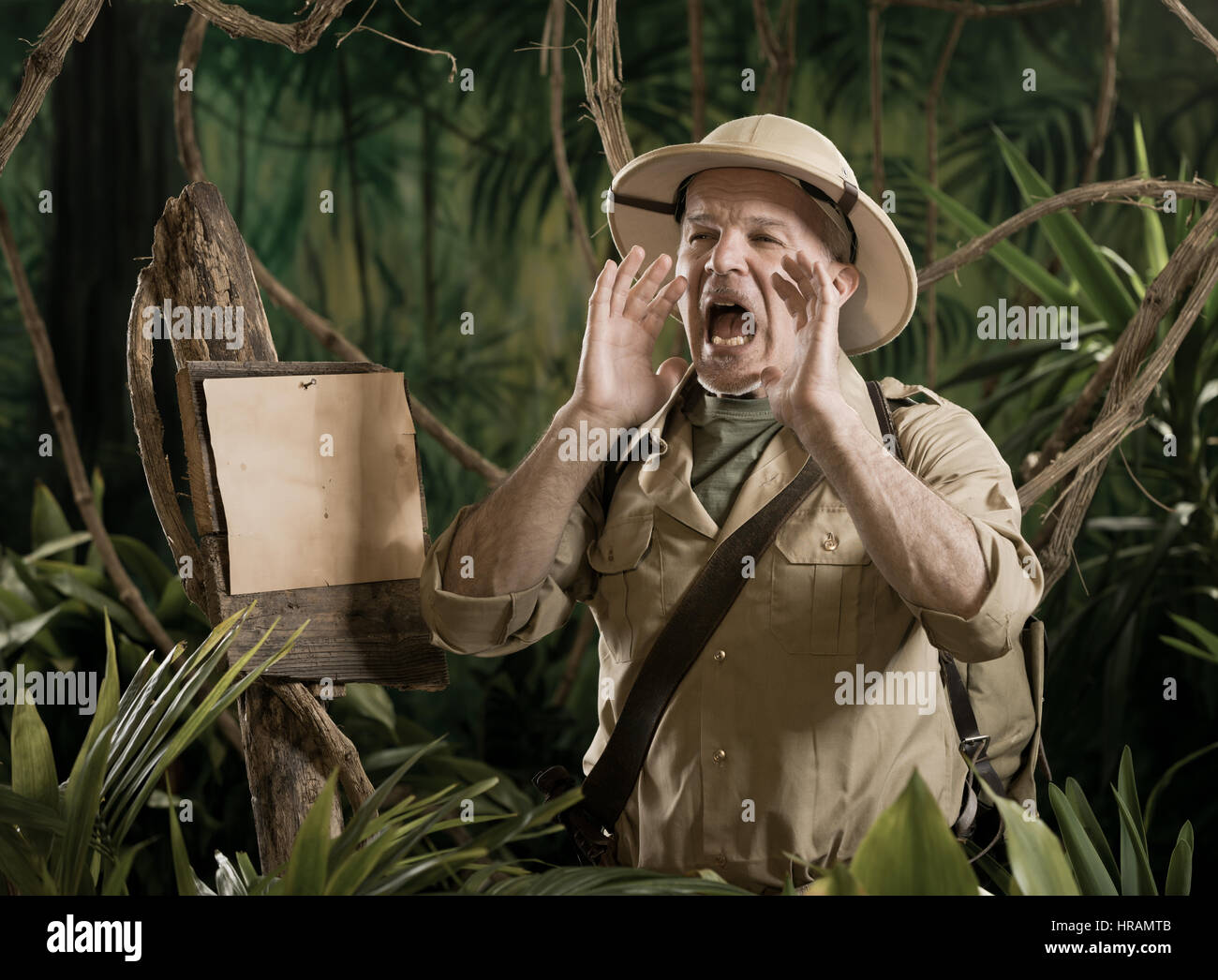 Shouting using hands in forest hi-res stock photography and images - Alamy
