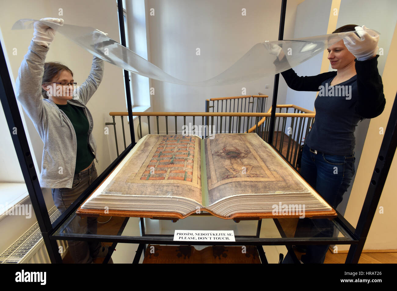 Librarians Martina Vodakova, left, and Ludmila Netusilova adjust ...