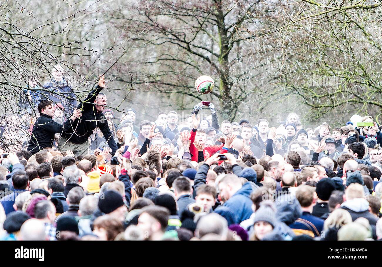 Ashbourne, Derbyshire, UK. 28th Feb, 2017. The annual and historic game ...