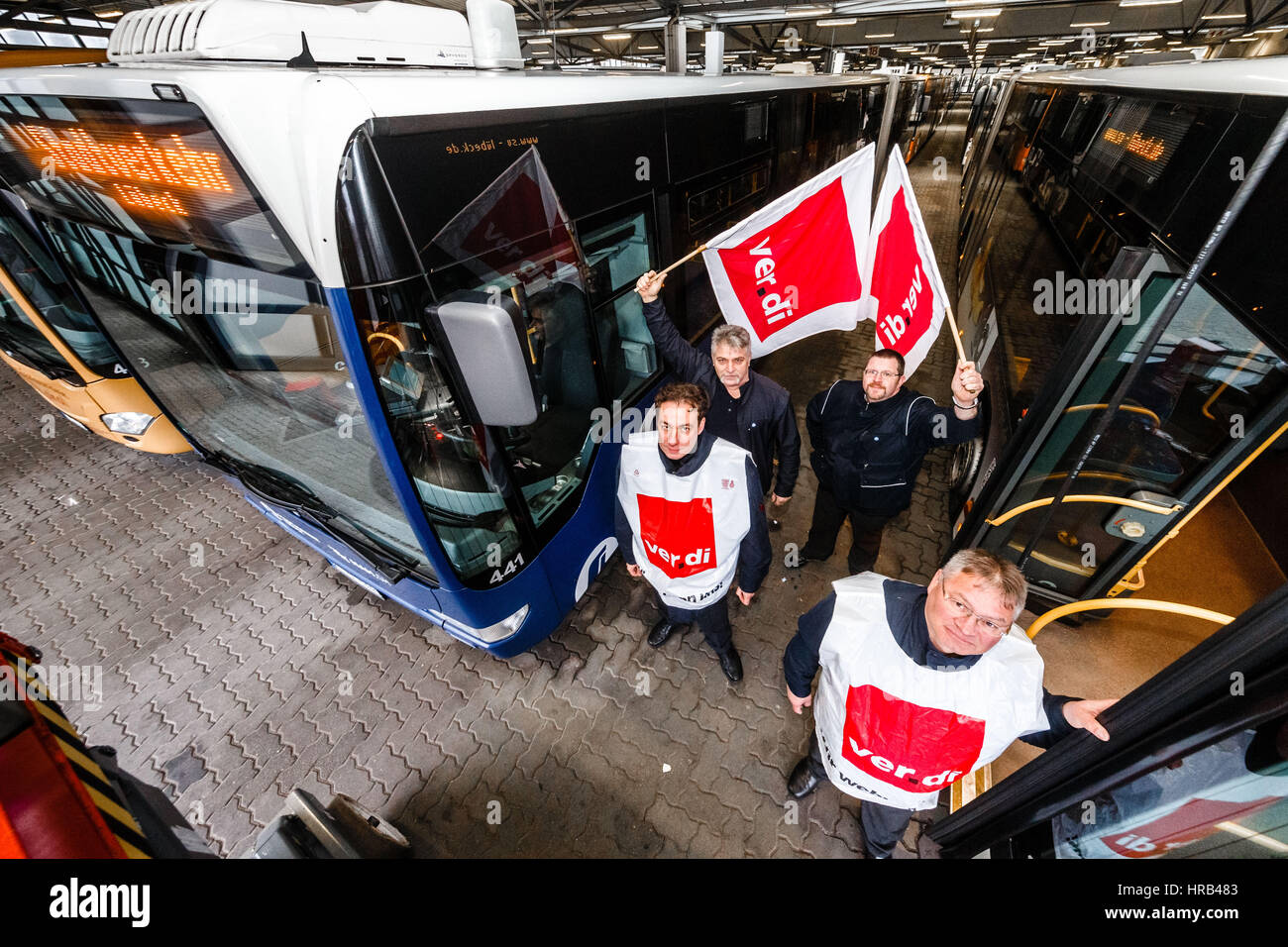 Luebeck, Germany. 01st Mar, 2017. Striking bus drivers represented by ...