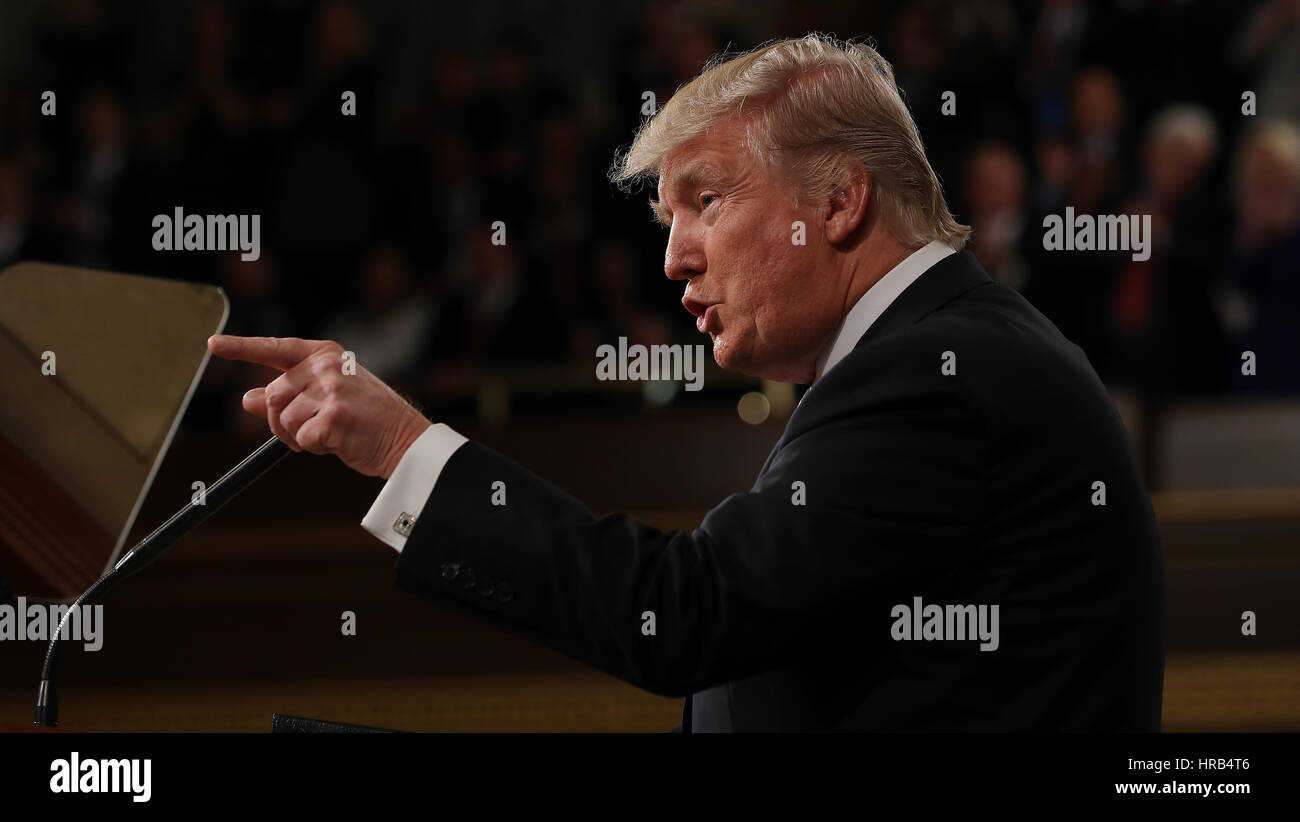US President Donald J. Trump delivers his first address to a joint ...