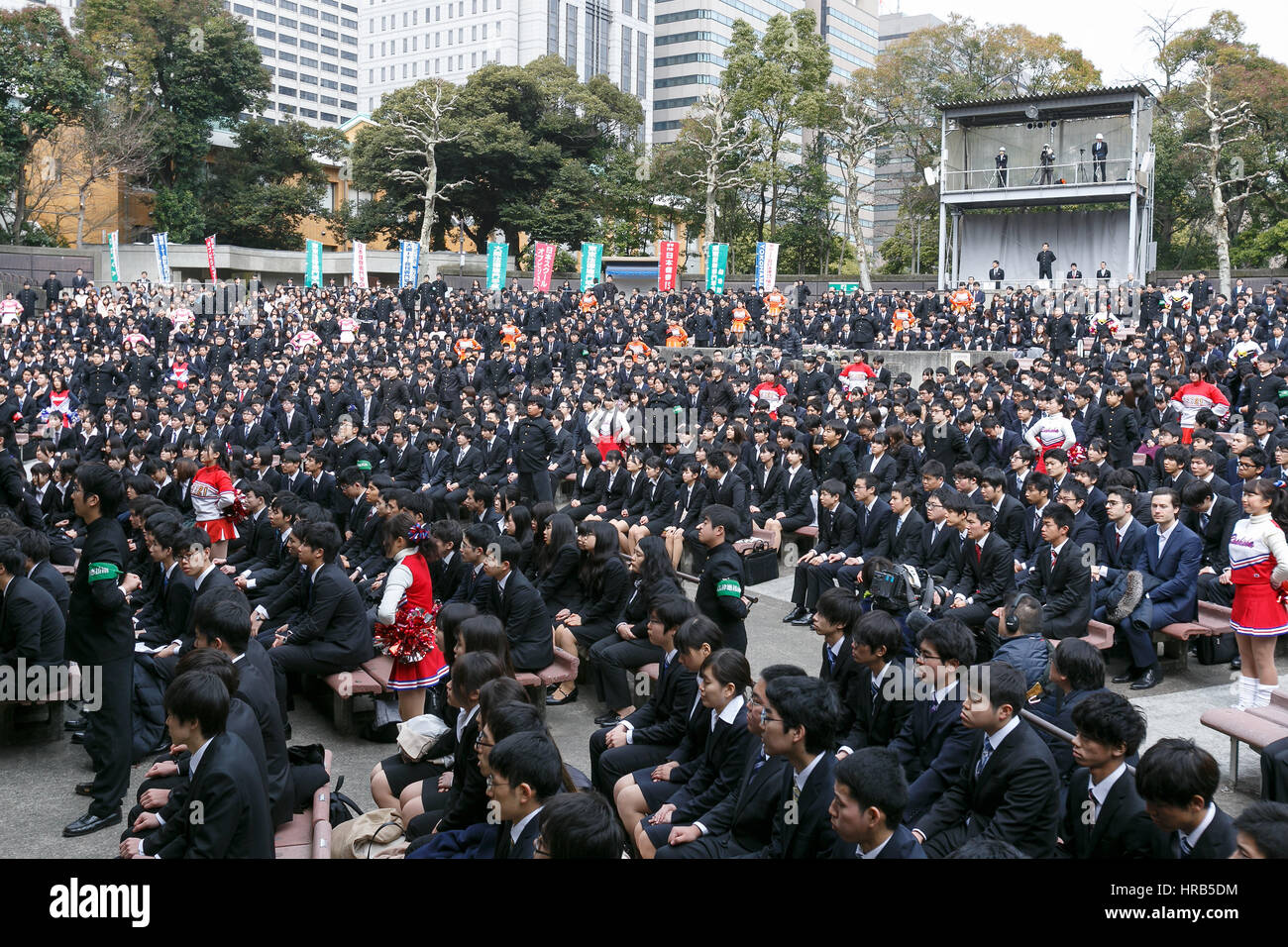 Tokyo, Japan. 1st Mar, 2017. College graduates listen to speeches ...