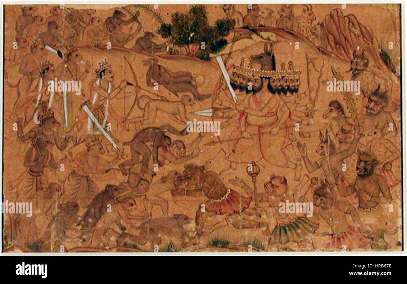 Rama with his monkey and bear army attacks Ravana and his demons ...
