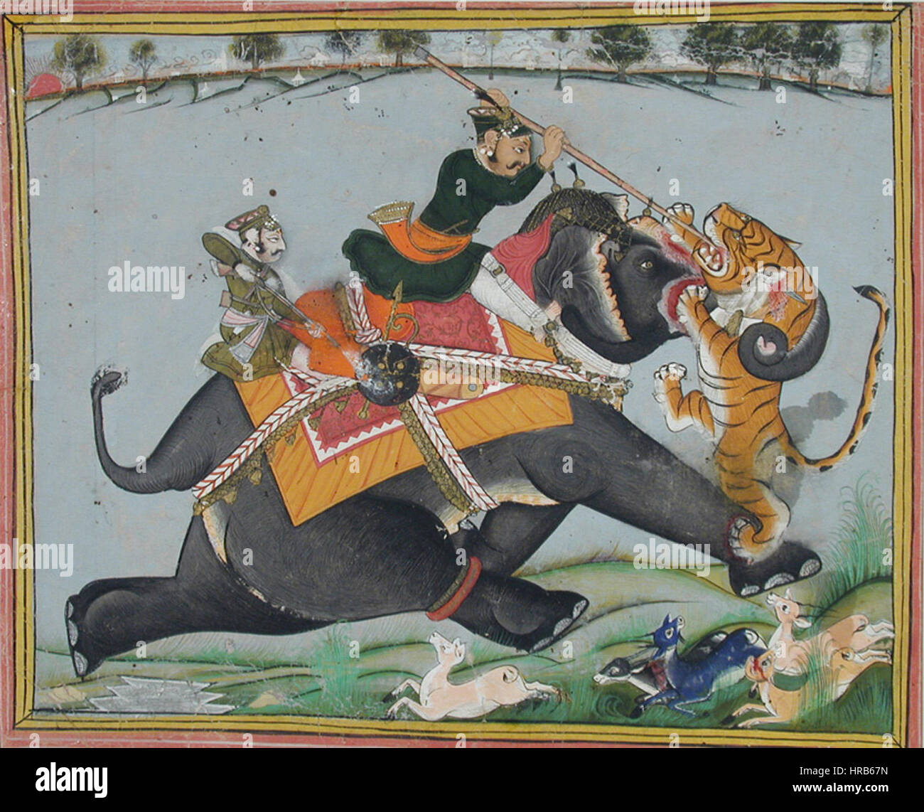 Raja Ram Singh I (1686-1708) spearing a tiger from the back of an ...