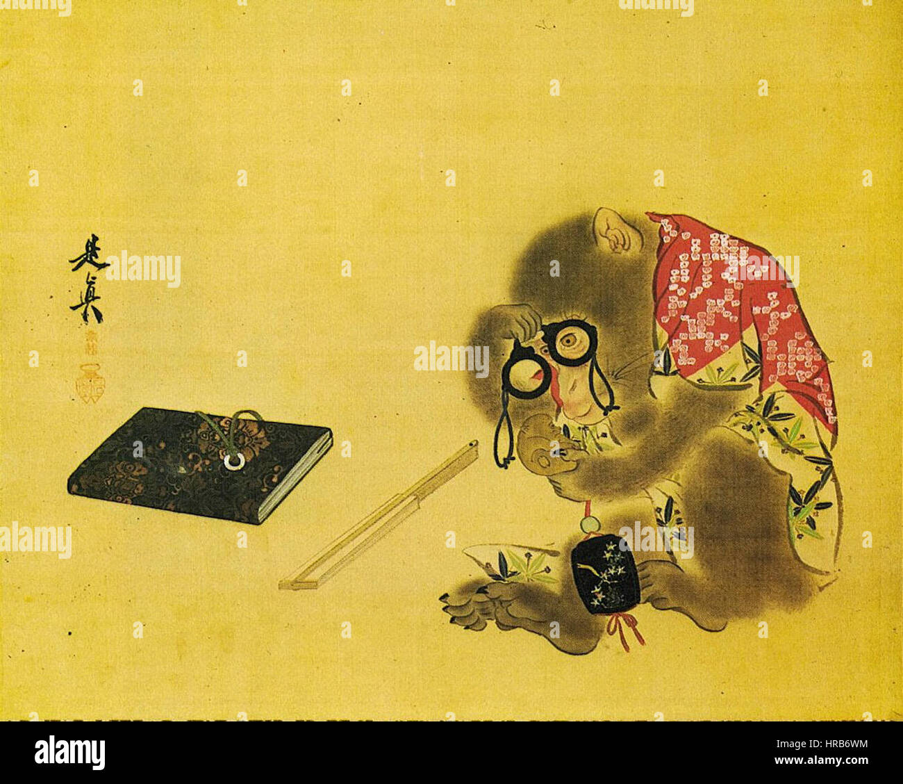Silk painting of a monkey posing as a collector by Shibata Zeshin Stock ...