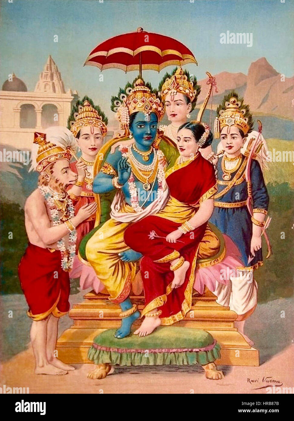 Ramapanchayan, Raja Ravi Varma (Lithograph Stock Photo - Alamy